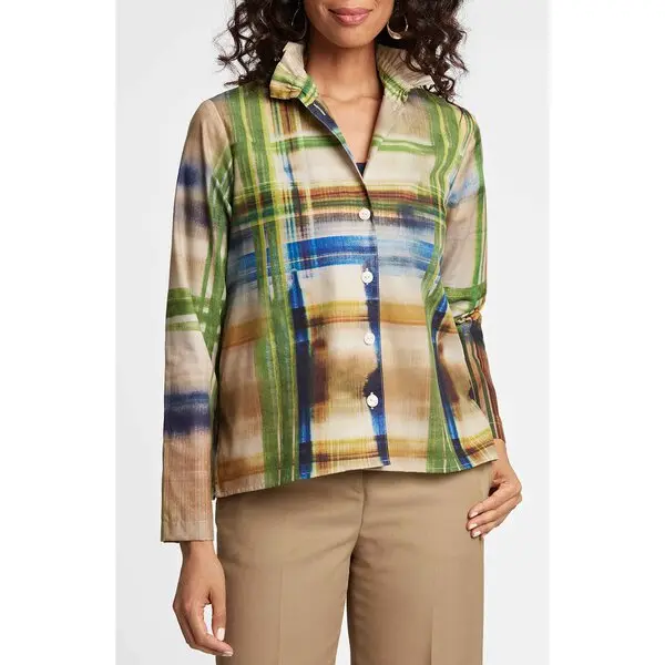 Foxcroft Carolina Painterly Striped Button-up Shirt