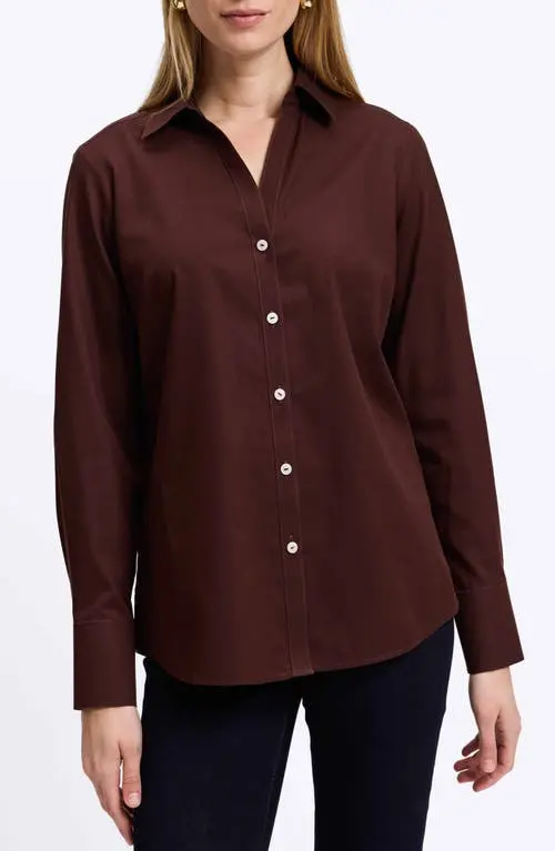Foxcroft Mary Non-iron Cotton Oxford Button-up Shirt - Chicory Coffee