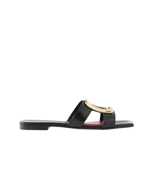 ROGER VIVIER Nagoya Cutout Leather Slides - Black