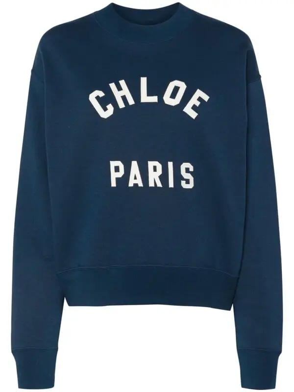 Chloé Mock-neck Logo-patch Sweatshirt - Blue
