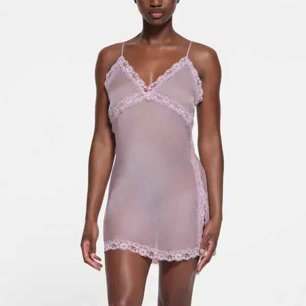 Skims Romance Lace Slip Mini Dress - Iris Mica | Editorialist
