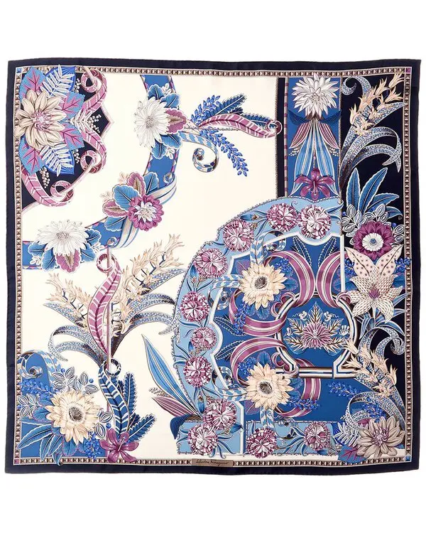 Buy FERRAGAMO Ferragamo Valzer Print Silk Scarf - Blue At 46% Off ...