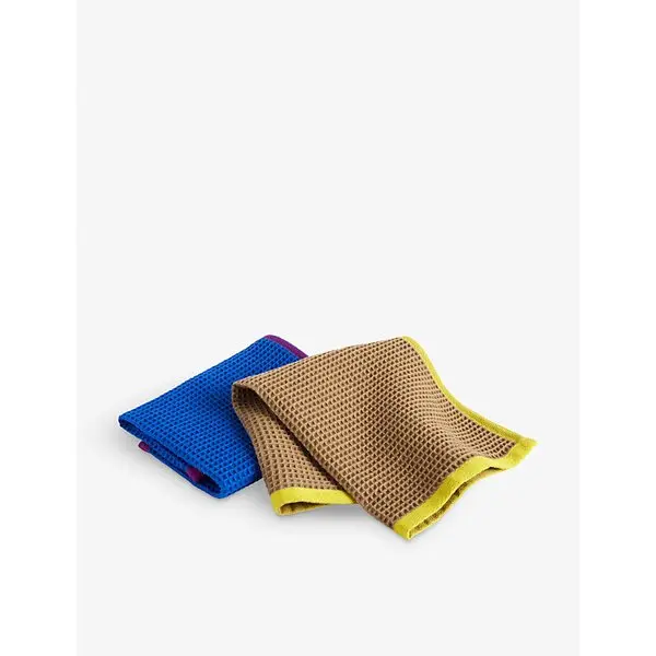 HAY Canteen Waffle-texture Cotton Dish Cloths Pack Of Two - Fuschia And Beige
