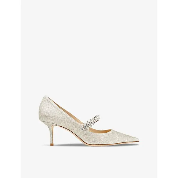 JIMMY CHOO Bing 65 Glitter-embellished Leather Heeled Mules