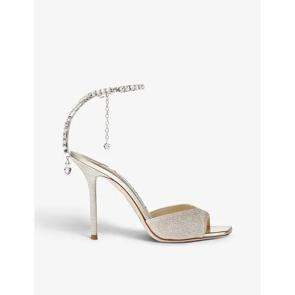 JIMMY CHOO Saeda Crystal-embellished Glitter Leather Heeled Courts