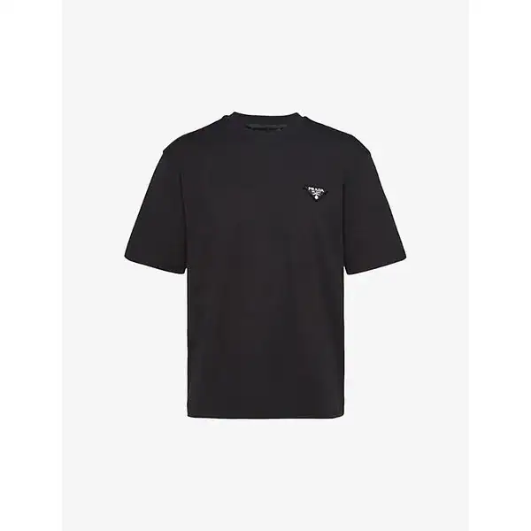 Prada Logo-Patch Crewneck Cotton T-Shirt - Black | Editorialist
