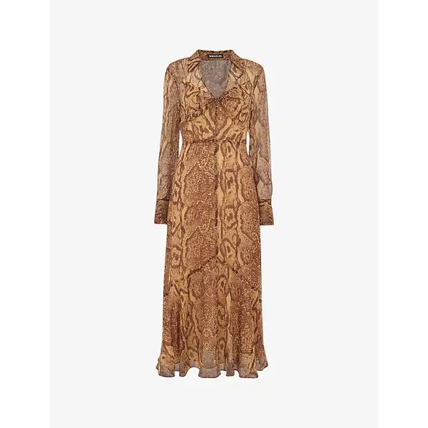 Whistles Serpent Graphic-print Long-sleeve Midi Dress