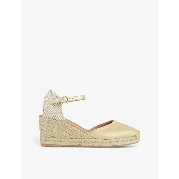 LK BENNETT Marissa Wedge-heel Leather Espadrilles - Gol-gold