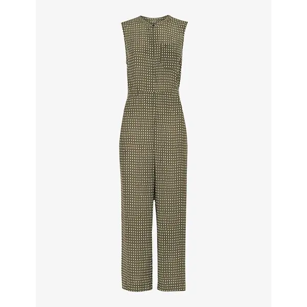 Whistles Woven Sleeveless Jumpsuit - Khaki/olive