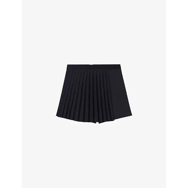 Maje Straight-fit Pleated Stretch-woven Shorts - Noir / Gris