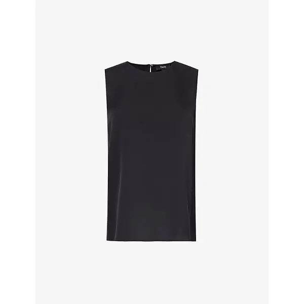 Theory Sleeveless Round-neck Silk Top - Black - 001
