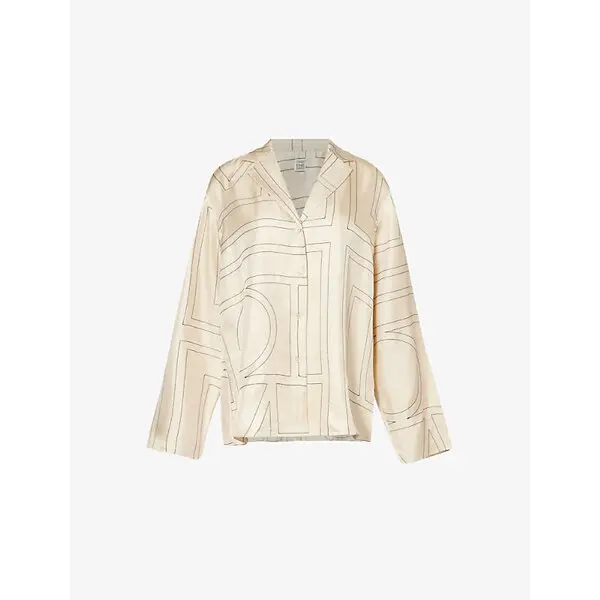 TOTÊME Brand-embroidered Oversized Silk-twill Shirt - Ivory Monogram
