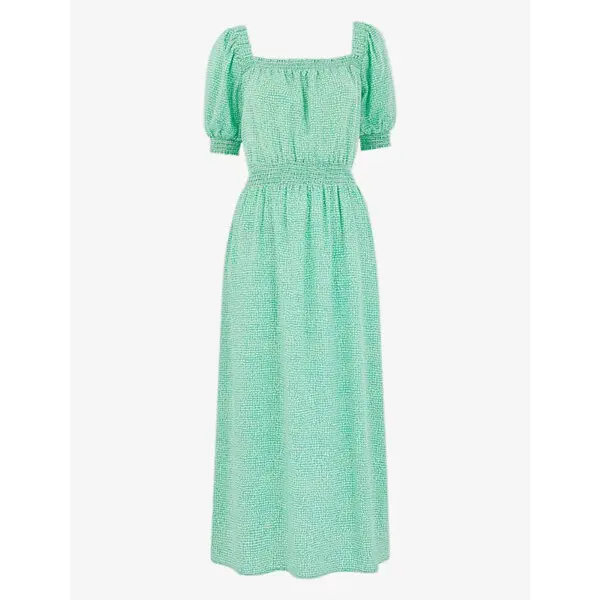 Whistles Checked Puff-sleeved Woven Midi Dress