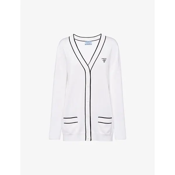Prada Intarsia-logo Raglan-shoulder Silk-blend Cardigan