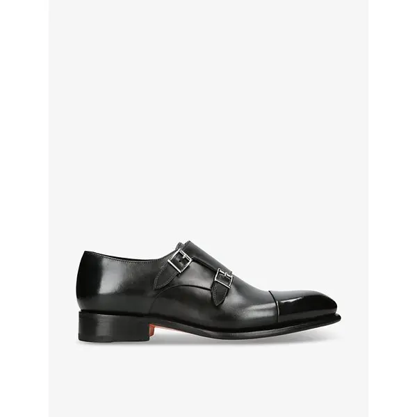 Santoni Carter Double-buckle Leather Monk Shoes - Black