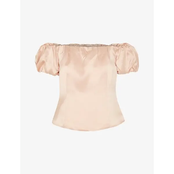 Whistles Julia Bardot Frill-sleeve Satin Top