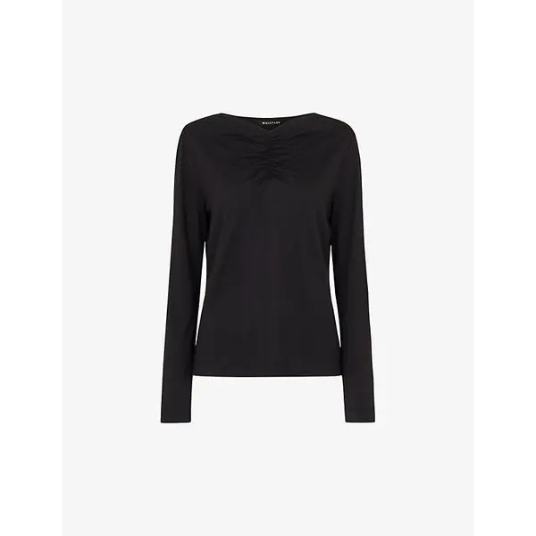 Whistles Ruched V-neck Cotton And Modal-blend Top