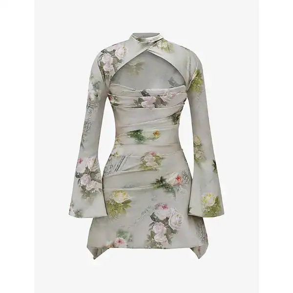 House Of Cb Toira Floral-Print Draped-Corset Woven Mini Dress - Vintage