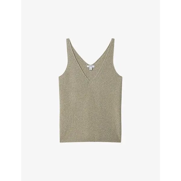 REISS Mika V-neck Metallic Knitted Vest - Gold