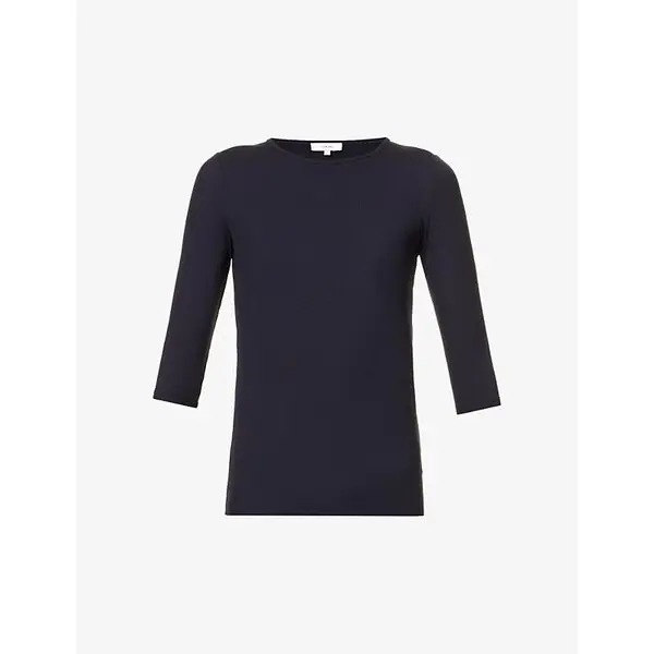 Vince Ribbed Three-quarter Sleeve Top - Coastal Blue
