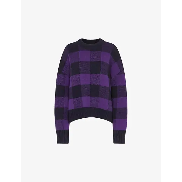 Whistles Checked Relaxed-fit Stretch Wool-blend Jumper