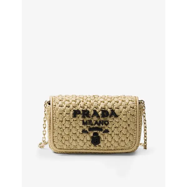 Prada Embroidered-logo Crochet Shoulder Bag
