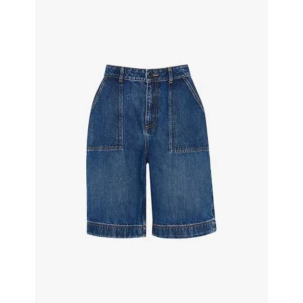 Whistles Raya Long-line High-rise Denim Shorts - Blue
