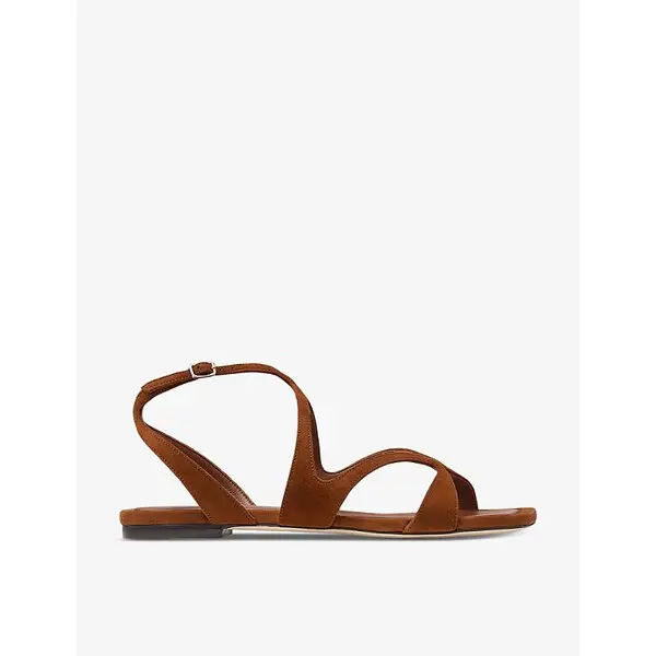 JIMMY CHOO Ayla Suede Flat Sandals - Tan