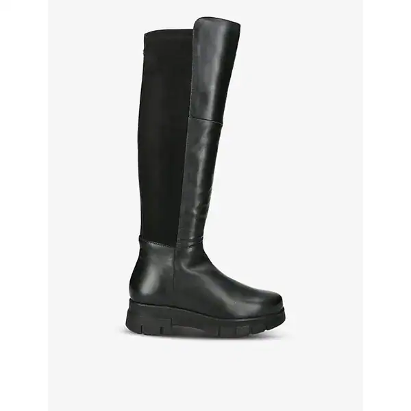 Carvela Run Contrast-Panel Leather Knee-High Boots In Black 66
