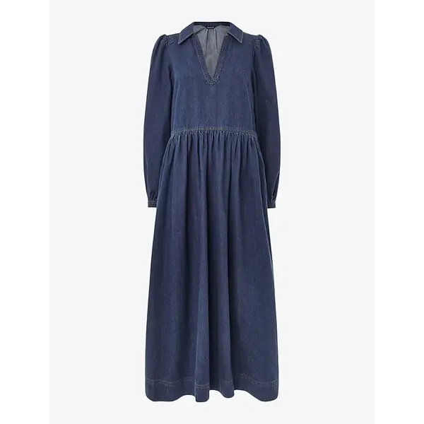 Whistles Rina Collared Denim Midi Dress In Blue - 39% Off | Editorialist