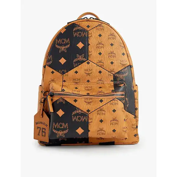 Mcm Euro 2024 Medium Monogram-Print Faux-Leather Backpack - Cognac