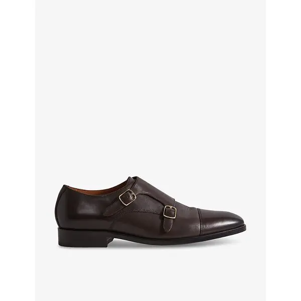 REISS Amalfi Double-monk Strap Leather Shoes - Dark Brown