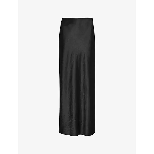 Whistles Ella Bias-cut Satin Maxi Skirt - Black