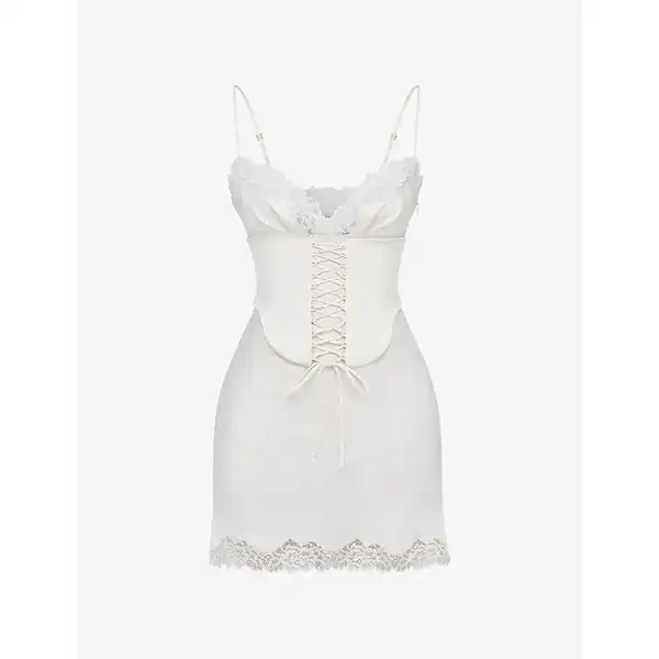 House Of Cb Soraya Lace-Trimmed Satin Mini Dress In Ivory 20