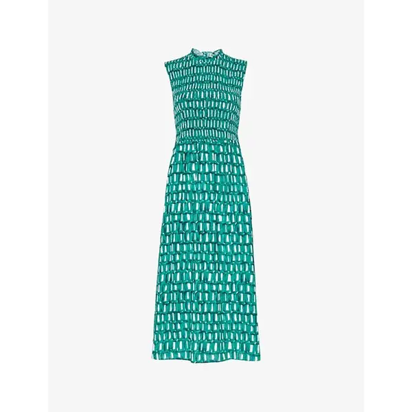 Whistles Graphic-print Shirred-front Woven Midi Dress - Multi-coloured