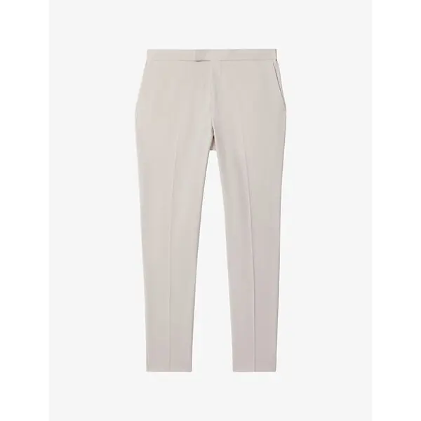 REISS Pressed-crease Straight-leg Trousers - Stone
