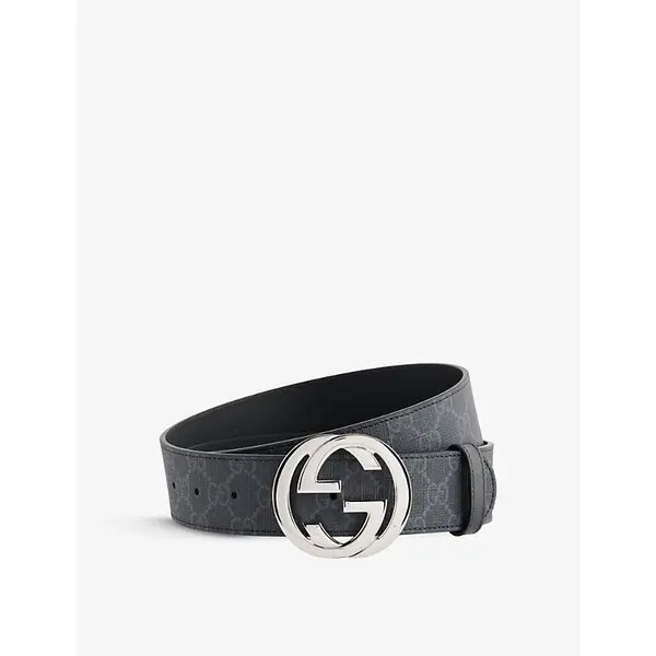 Gucci Double G Logo-print Coated-canvas Belt - Black/nero