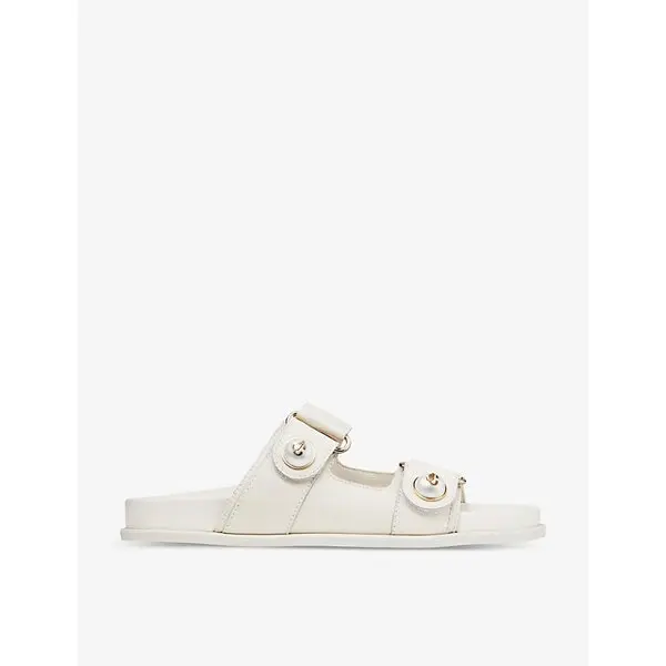 JIMMY CHOO Fayence Pearl-embellished Leather Sandals - Latte