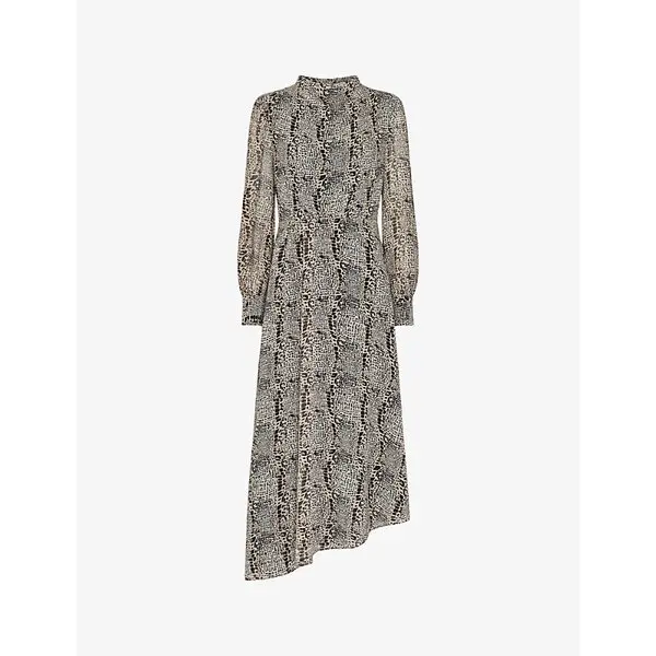Whistles Meg Snake-print Woven Midi Dress