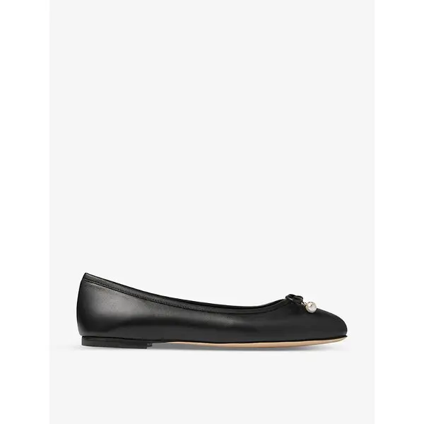JIMMY CHOO Elme Bow-embellished Leather Ballet Flats - Black