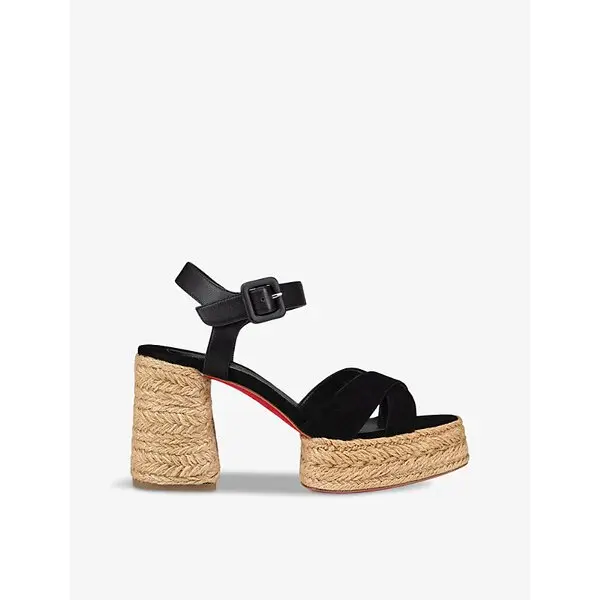 CHRISTIAN LOUBOUTIN Calakala 85 Suede And Leather Heeled Espadrilles - Black