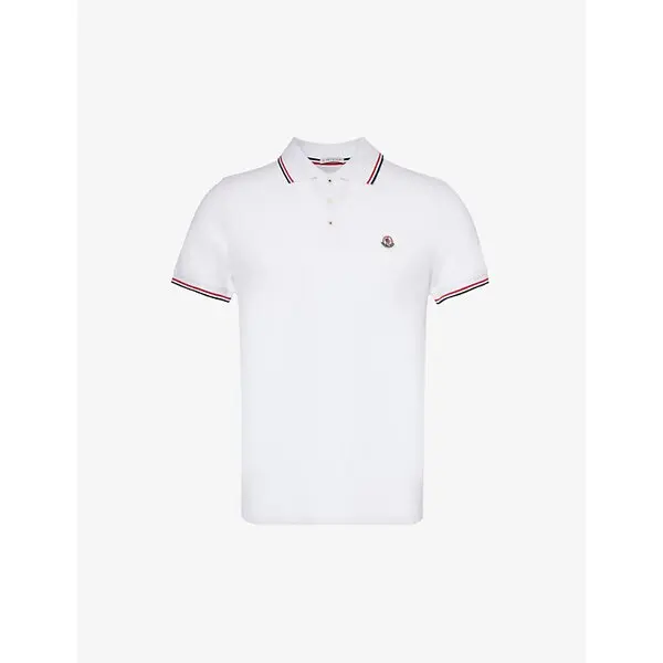 Moncler Brand-patch Split-hem Cotton-piqué Polo Shirt - White