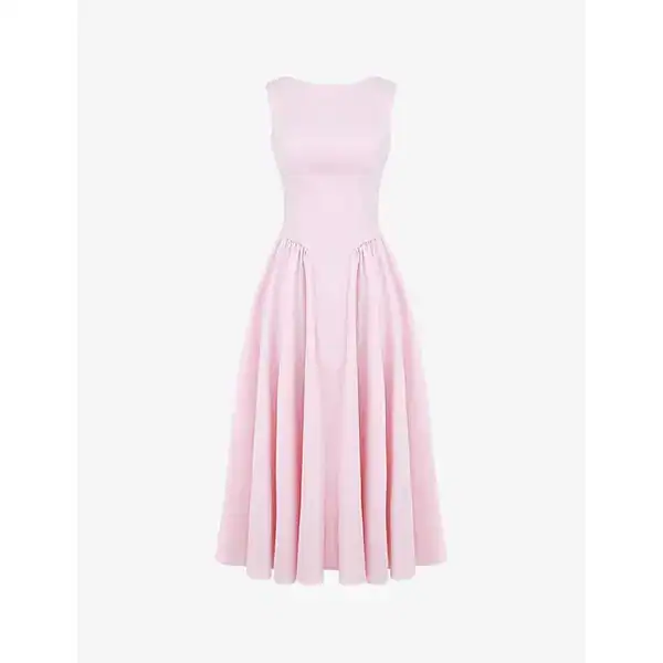 House of CB Cindy Cut-Out Woven Midi Dress - Ballerina Pink