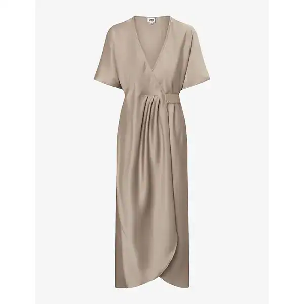 Twist & Tango Shana Wrap-Tie Satin Midi Dress In Lt Taupe - 39% Off |  Editorialist