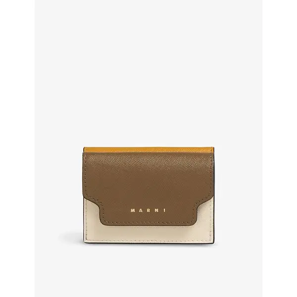 Marni Logo-print Leather Trifold Wallet - Cigar/shell/pumpkin