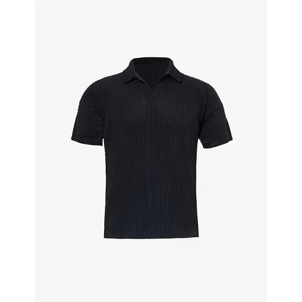 Issey Miyake Pleated Regular-fit Knitted Polo Shirt - 15-black