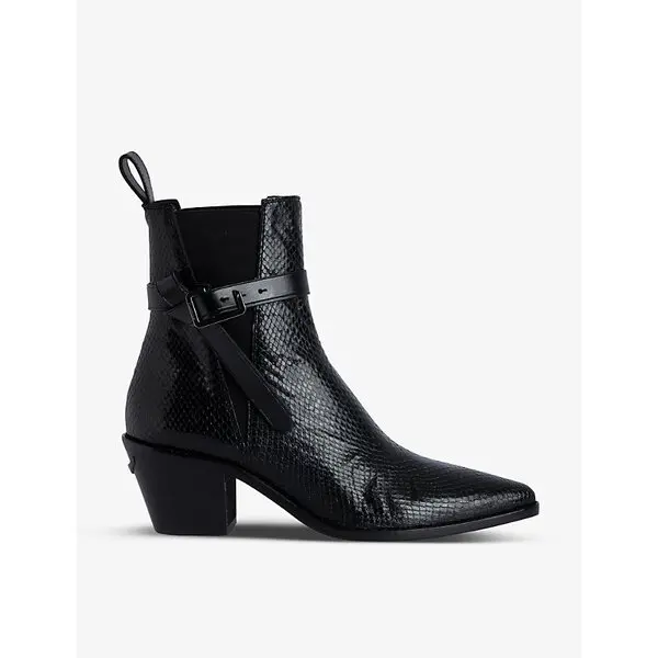 Zadig&Voltaire Tyler Python-effect Leather Ankle Boots - Noir
