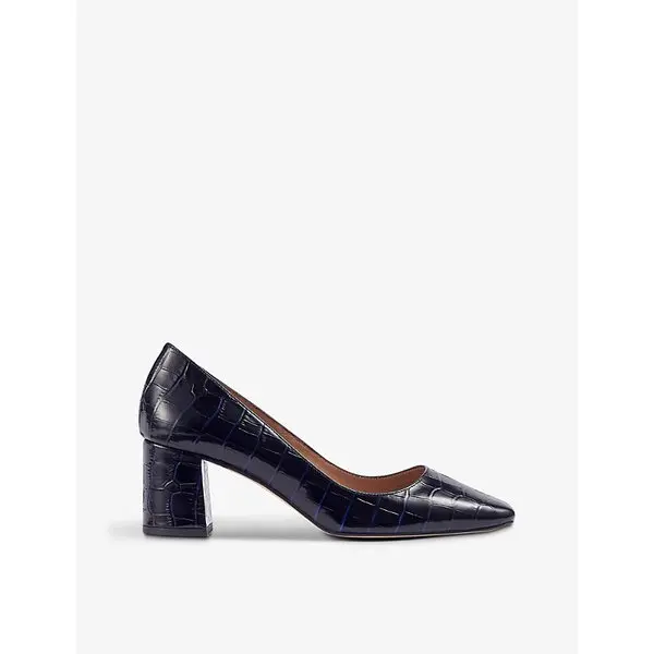 LK BENNETT Sally Croc-embossed Leather Heeled Courts - Blu-navy
