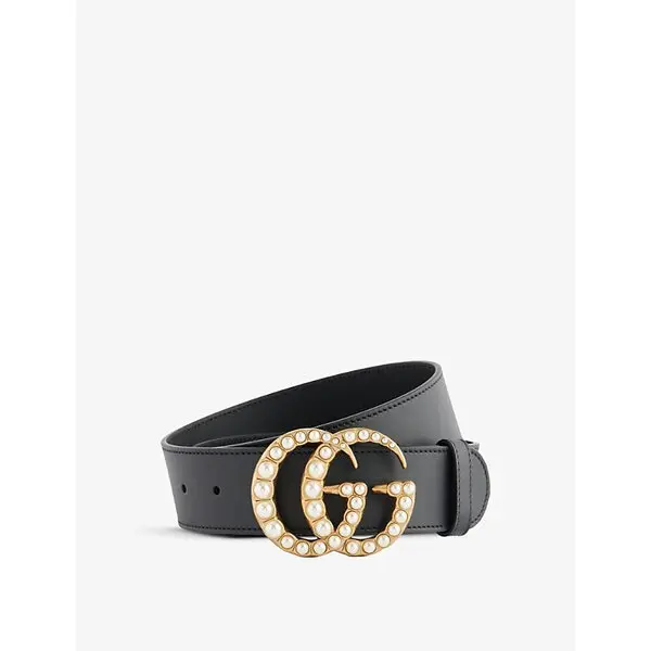 Gucci Double G Faux Pearl-Embellished Leather Belt - Nero  display picture 2