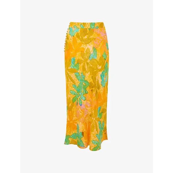 Whistles Floral-print Woven Midi Skirt With Button Embellishment - Multi-coloured